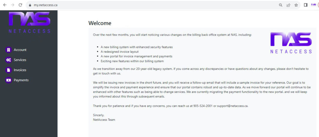 NetAccess releases new client portal and invoice design, October 2023 - NetAccess Systems Inc.